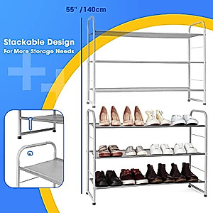 Ulimart 3 Tier Shoe Rack Shoe Rack For Closet,Upgraded Metal Long Shoe Rack Organizer,Easy Assembly Stackable Fabric Shoe Shelf Shoe Organizer For Closet For Bedroom Floor Dorm Room,Sliver
