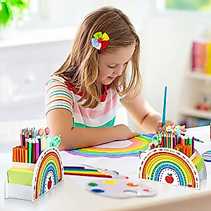 Funrous Wooden Rainbow Pencil Holder Pen Holder Teacher Appreciation Gifts from Students Pencil Organizer Brushes Makeup Brush Crayon School Teacher Supplies for Kids Girls
