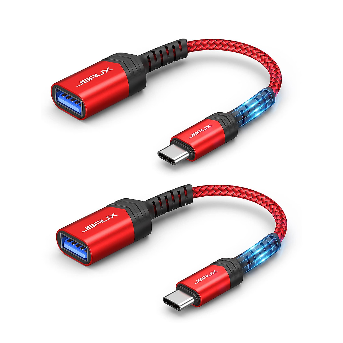 JSAUX USB C to USB Adapter, [0.5ft 2 Pack] Type C 3.0 OTG Cable On The Go Type C Male to USB A Female Adapter Compatible with MacBook Pro 2018 2017,Samsung Galaxy S20 S20+ Ultra S8 S9 Note 10 -Red