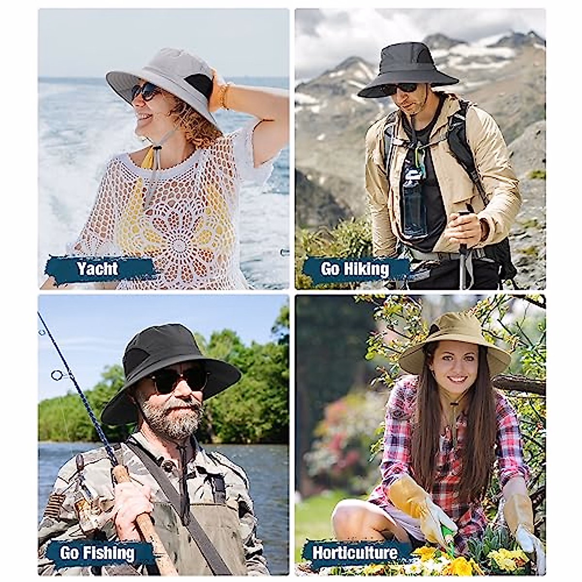 Wmcaps Sun Hats for Men Women, UPF 50+ Wide Brim Waterproof Boonie Bucket Hat for Fishing, Hiking, Garden, Safari, Outdoor Dark Grey