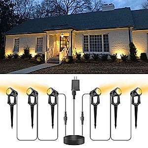 VOLISUN Outdoor Spotlights,Low Voltage Landscape Lights with Transformer and 75ft Cable,Waterproof Landscape Lighting spot Lights for House,Fence,Tree, Flags(6 Packs,Warm White)