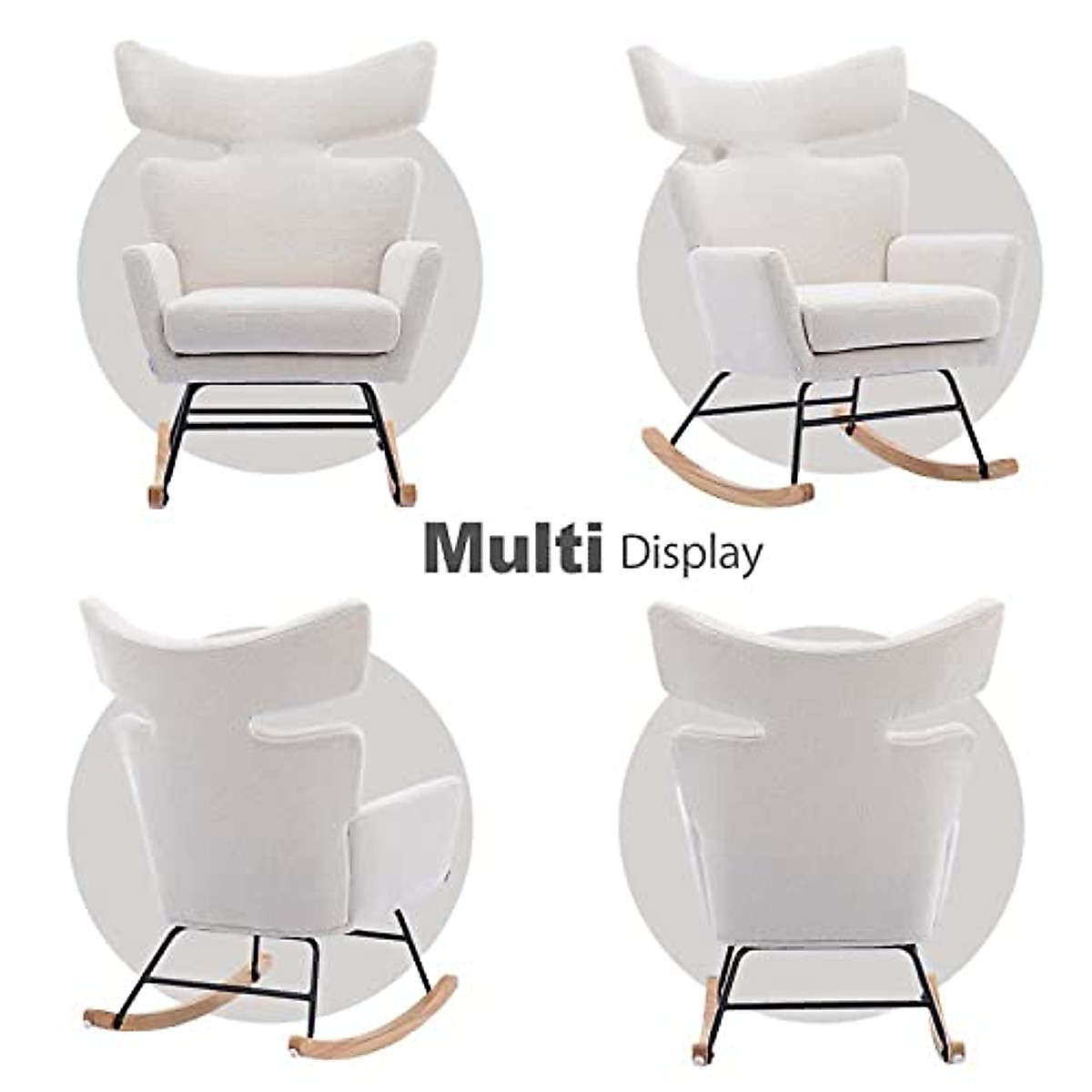 UPYOOE Rocking Chair Nursery Modern Accent Rocker Armchair Teddy Upholstered with High Backrest Armrests Glider Chair for Baby Room Nursery Living Room Bedroom (Beige)