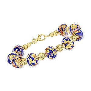 Ross-Simons Italian Blue Murano Glass Bead Bracelet in 18kt Gold Over Sterling. 7 inches