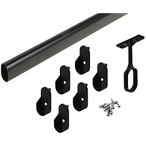 Phillco Closet Rod Kit - Oval Rod, 92 inch (2337mm) long with 6 end caps and center support. (Matte Black)