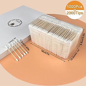 1000 ct (2000 Tips) Bamboo Cotton Swabs - Biodegradable Double Tips Cotton Buds - Natural Organic Cotton Swabs - Pure Cotton Buds For Ear Beauty & Personal Care
