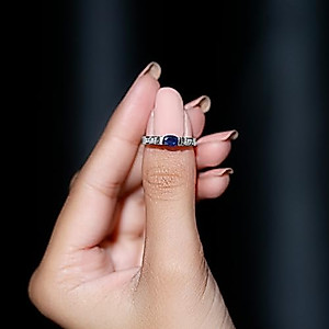 Rosec Jewels Certified Natural Blue Sapphire Solitaire Band Ring for Women, AAA Quality, Sapphire Diamond Band - Ready to Gift, 14K White Gold, Size:US 9.00