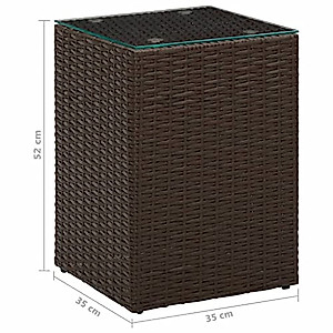 DiMorture Outdoor Patio Side Table End Table, Glass Tabletop Rattan Sofa Table Couch Table, Wicker Coffee Table Cocktail Table for Indoor Outdoor Patio Yard, Brown