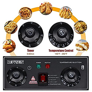 ROVSUN 11.4QT Electric Deep Fryer w/Timer, Overheat Protection, Basket & Lid, Stainless Steel Countertop Kitchen Frying Machine w/Temperature Control, for French Fries, Donuts 2500W