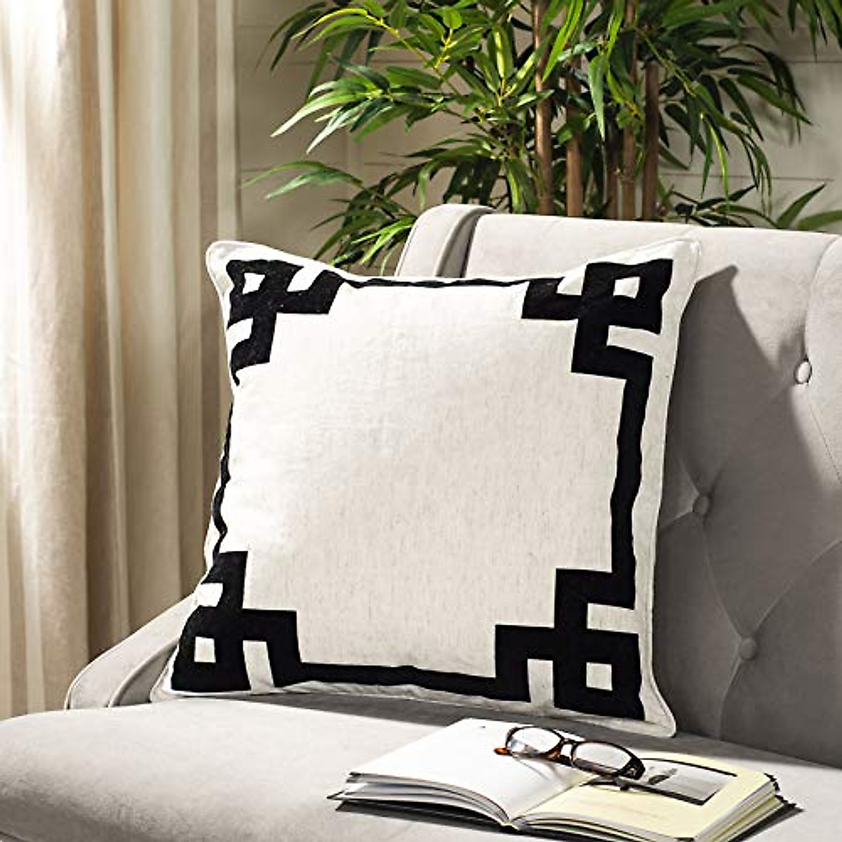 Safavieh Home Renti Natural and Black Greek Key 20-inch Decorative Pillow Pillow