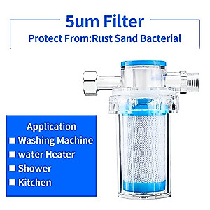 1/2" High Flow Pipeline Water Filter Activated Carbon Filter Element Pre-Filter T Strainer Plastic Raw Water Strainer for Washing Machine Shower