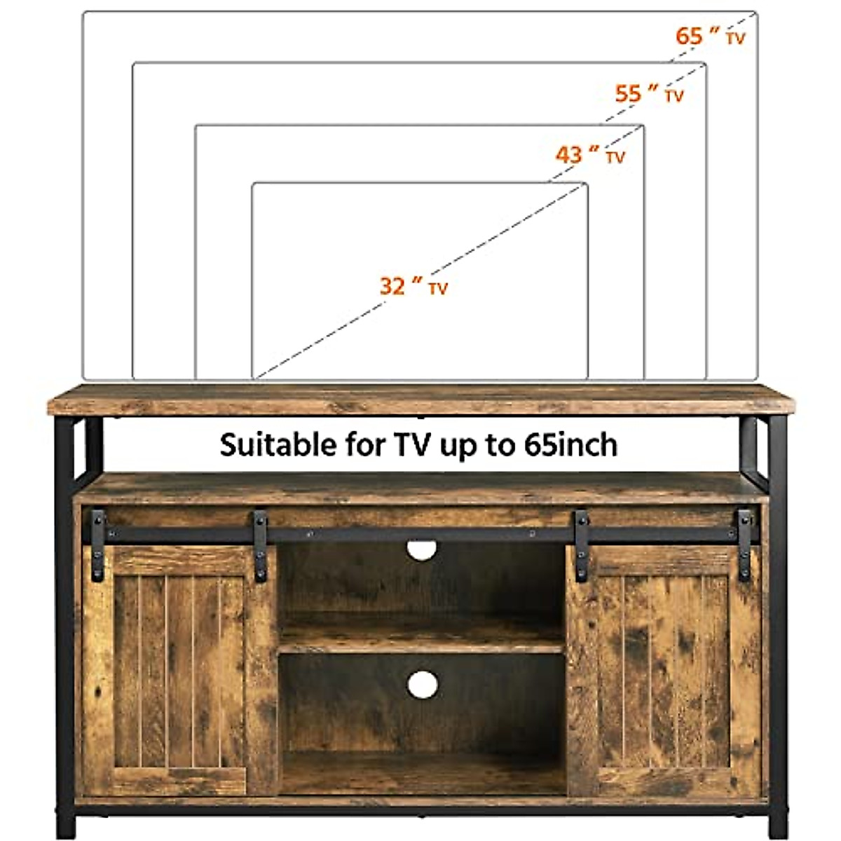 Yaheetech TV Stand Media Entertainment Center with Sliding Barn Doors for 65 Inch TV, 55 Inch TV Stand with Storage and Adjustable Shelf, Industrial TV Table for Bedroom, Rustic Brown