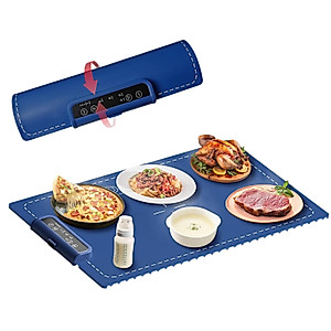Tempmaster Adjustable Warming Tray, Temp Master Warming Tray, Miller Market Warming Mat, Dish Warming Mat, Hot Plate for Buffet, Warming Mat for Food, Fast Heating Food Warming Tray (Blue)