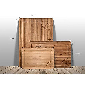 3 Piece Bamboo Cutting Board Set, Serving Vegetables Meat Kitchen Chopping Butcher Block with Deep Juice Grooves
