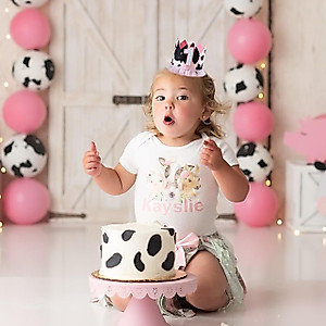 Pink Cow Birthday Party Hat/Crown - Western-Themed First Birthday Crown for Baby Girl, Party Decorations and Photo Props