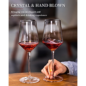 Physkoa Wine Glasses Set of 6-14 oz, Thin Rim, Crystal, Hand Blown, Long Stem - Perfect for Red or White, Gifts for Wine Lovers, Valentine's Day Gifts