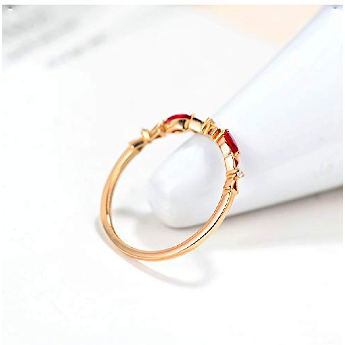 KnBoB Women Bow-Knot Round Shape 0.15ct Ruby Ring 18K Rose Gold Promise Wedding Engagement Bridal Anniversary Ring Size 8.5