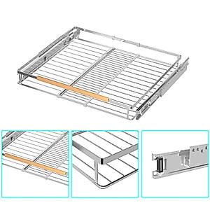 Redrubbit Expandable Pull Out Drawers Cabinet Shelf Organizer, Heavy Steel Metal Wire Slide Out Kitchen Pantry Organizer Storage Shelf, Adjustable Width 16.3~26.3"x17.3" D