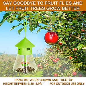 Moskiller Outdoor Fruit Trees and Melon Vines Fly Traps with Natural Fruit Fly Bait Refill,Reusable Fruit Flies Trap Jar for Fruit and Vegetable Garden (Green)