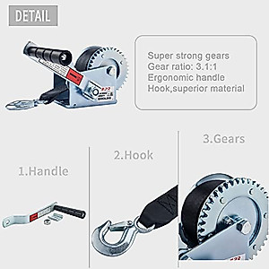 OPENROAD 600lbs Hand Winch Boat Winch, Hand Crank Winch with 6m (20ft) Strap Manual Winches, Two-Way Adjustable Boat Trailer Winch, Corrosion Resistant Towing Winches (600lbs)
