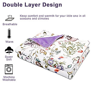 CARUILI Baby Blanket, Purple Fleece Baby Blankets for Boys Girls, Warm Soft Portable Toddler Minky Blanket with Woodland Animal Print, for Newborn Crib, Stroller, 30 x 40 Inch