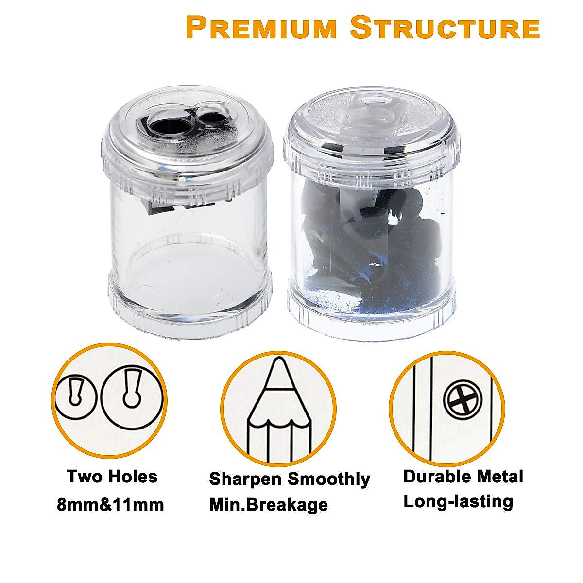 WEKOIL Manual Pencil Sharpener Double Holes Duty Metal Sharp Blade Jumbo Crayon XL Sharpener with Large Round Catches Sharpening Regular Pencils HB Graphite Colored Pencils for Teachers Artists