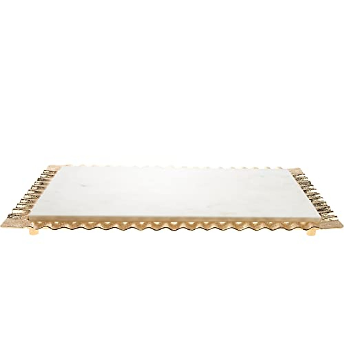 Godinger Marble Serving Tray for Appetizers Desserts Hors D'vour Dish Ripple Gold 16X12