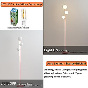 Fiqevs Pink Floor Lamp with Sphere Frosted Glass Shade, 3 Globe Mid Century Modern Floor Lamp with Three 3000K LED Bulbs, Cute LED Tall Standing Lamp for Living Room, Girls Room, Bedroom
