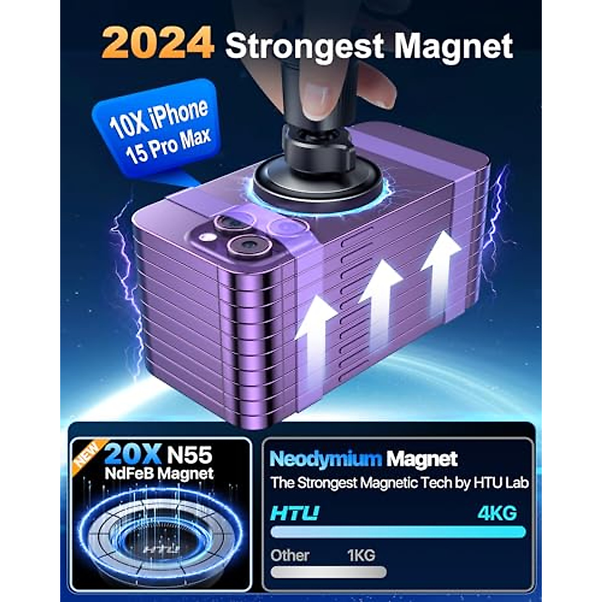 [2024 Newest Upgraded] for MagSafe Car Vent Mount HTU [Best Magnets] Car Phone Holders for iPhone, Hook Handsfree 360° Rotation Magnetic Phone Holder Car for iPhone 15 14 13 12 Pro Max Plus Mini,Black