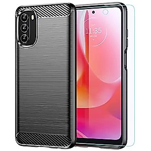 Moto G 5G Case (2022) with HD Screen Protector, MAIKEZI Non-Slip Shock-Absorption TPU Bumper, Soft Rubber Protective Cover - Black