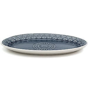 Euro Ceramica Fez Serving Platter, 14" Oval, Teardrop Mandala Design, Grey