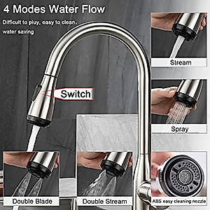 GELE Kitchen Faucet with Pull Down Sprayer and 4 Spraying Modes Brushed Nickel Commercial 1 or 3 Hole Kitchen Faucets for Farmhouse Rv Bar Sinks 1003-4NP