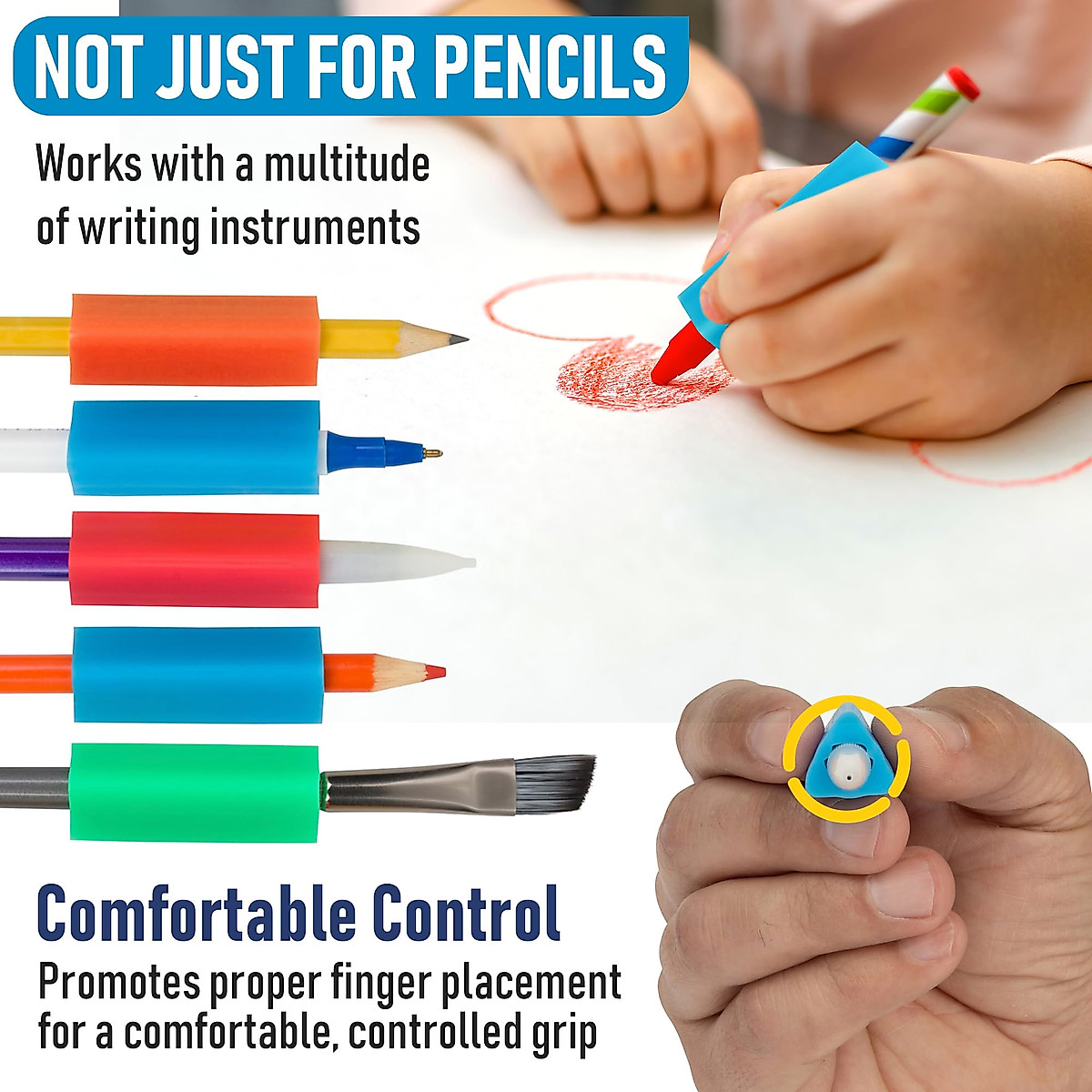 The Classics 12-Pack Triangle Pencil Grips, Assorted Bright Colors, 1.75-Inch Long (TPG-16212)