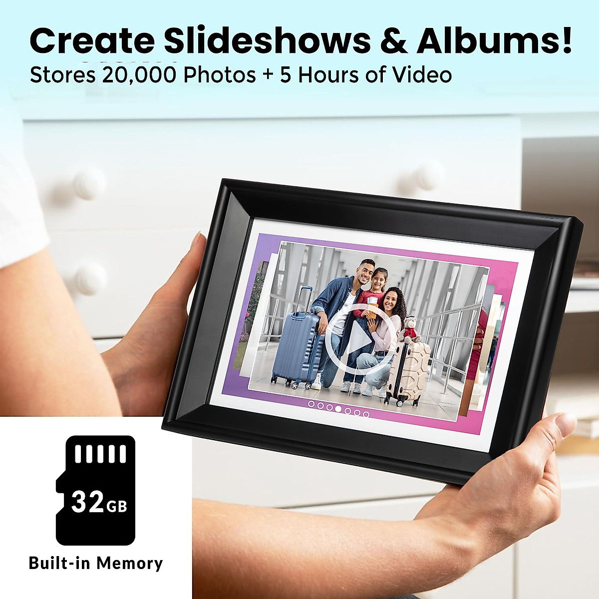 PhotoSpring 10in WiFi Digital Picture Frame, Family Can Send Photos from Anywhere via Email, App, or Web, Easy Touchscreen Setup, 1280x800 Display, Plays Videos, Black