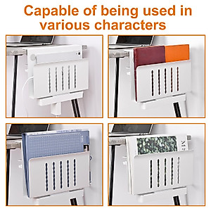 LUKETURE Desk Side Storage, Under Desk Storage, Steel Desk Hanging Organizer, Laptop Holder, with Pen Holder, No Drill Side Desk Organizer, Desk Storage Holder for Office and Home (White 1 Tier)