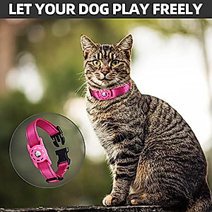 Konity AirTag Cat Collar, Compatible with Apple 2021, Nylon Pet Kitten Puppy Collar with Silicone Holder for Small Dogs, Pink,XS: 8''-12'' Neck