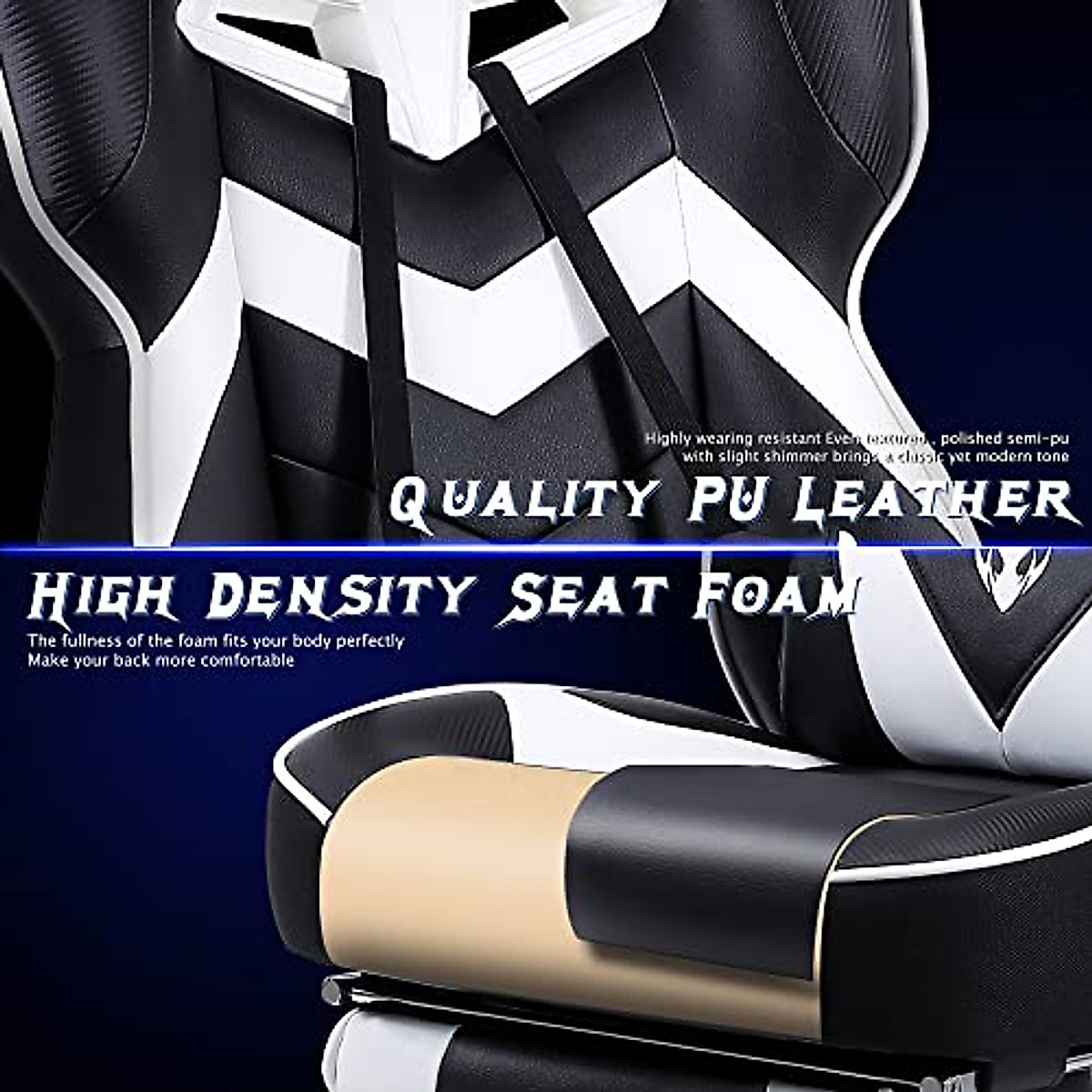 Zeanus Ergonomic Gaming Computer Chair, Recliner Computer Chair with Footrest, Office Gamer Chair with Massage, Big and Tall Racing Chair, Gaming Chairs for Adults, High Back Gaming Desk Chair White