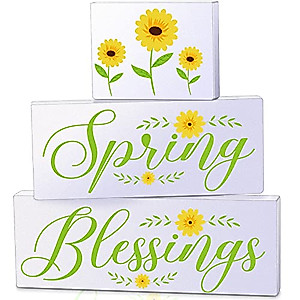 Queekay Spring Wooden Sign 3 Pieces Wood Hello Spring Decor Farmhouse Spring Tiered Tray Decor Seasonal Rustic Tiered Tray Decor Home Kitchen Spring Decor Spring Wooden Ornaments for Home Decoration