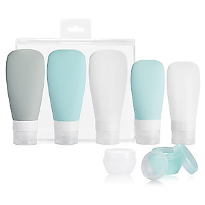 Vonpri Silicone Travel Bottles, Leak Proof Squeezable Refillable Travel Accessories Toiletries Containers Travel Size Cosmetic Tube for Shampoo Lotion Soap Liquids (3oz&2oz 5pack)