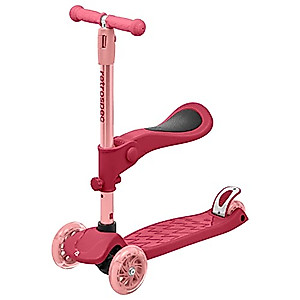 Retrospec Chipmunk Plus Kids’ Kick Scooter 3+ Years - Height Adjustable 3 Wheel Scooters - Learn to Steer, Foldable Seat, LED Lights, & No-Slip Deck - Bubblegum