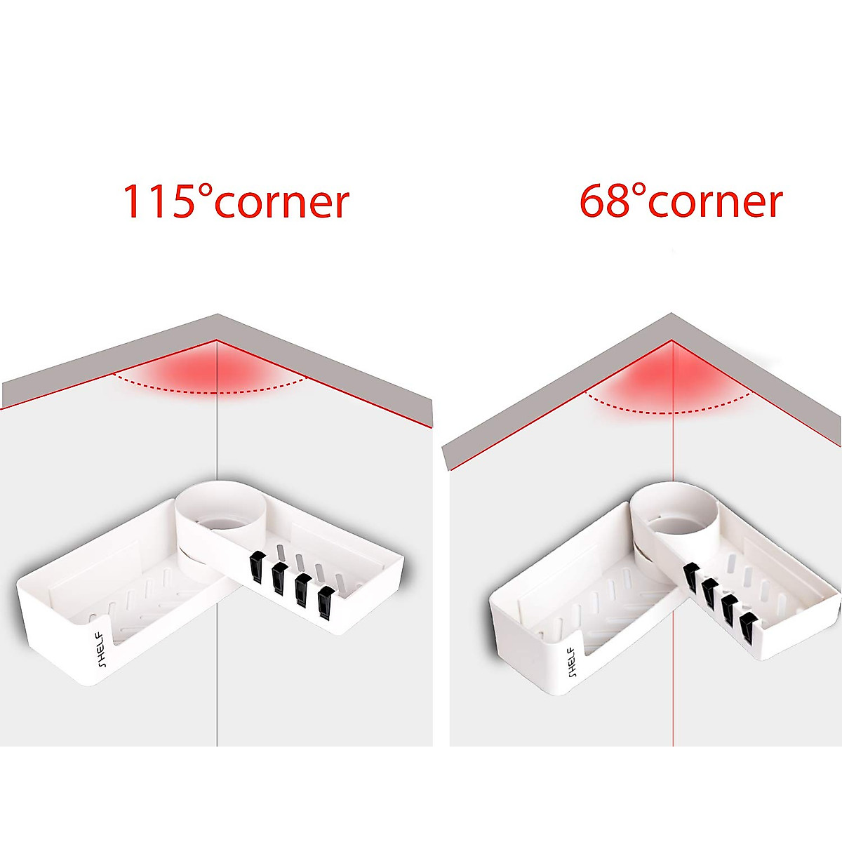 Corner Shower Caddy, YANHU Suction Cup NO-Drilling Removable Shower Shelf Adhesive Caddy Organizer Wall Mounted Organizer Basket Waterproof & Oilproof Shower Corner Rack for Bathroom & Kitchen - White