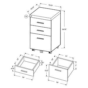 Monarch Specialties White Hollow-Core 3 Drawer File Cabinet on Castors