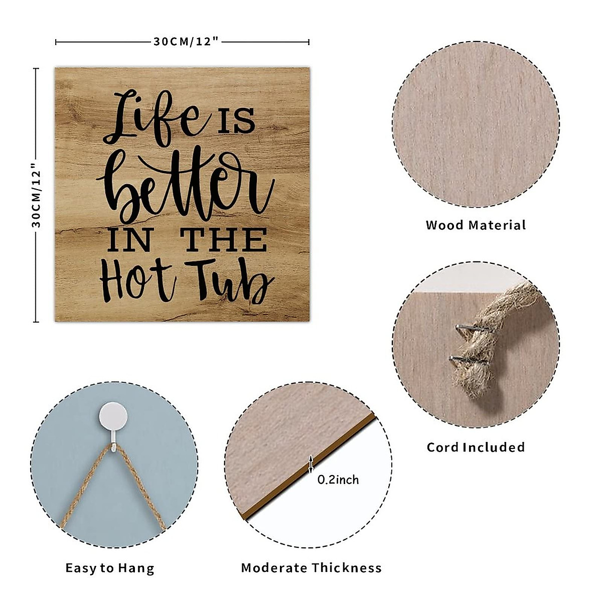 Funny Bathroom Pallet Sign Life is Better in The Hot Tub Rustic Wooden Plank Hanging Sign with Sayings Quote Country Bathroom Wall Sign Wall Hanging Decor for Bathhouse Toilet 12in