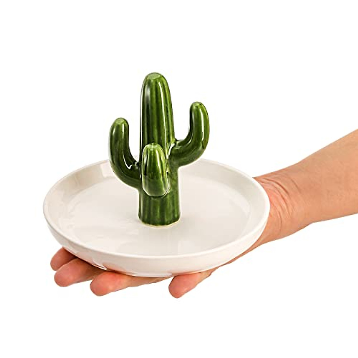 Elsjoy Set of 2 Aloe and Cactus Ring Holder Dish, Ceramic Plant Jewelry Dish Bracelet Earrings Necklace Organizer Tray, Decorative Succulent Trinket Dish for Wedding, Birthday Gifts, Home Decor