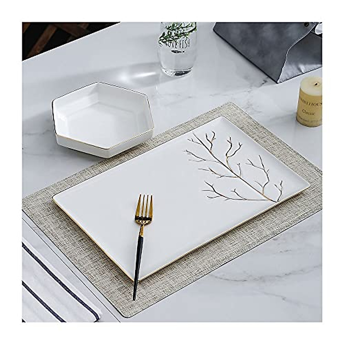 KOWMcp Dinner Plates Hotel Restaurant Home Kitchen Cold Dish Plate Ceramic Fruit Cutlery Plate (Color : F)