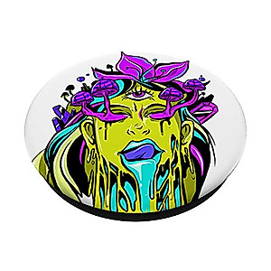 Psychedelic Trippy Acid Mushroom Girl Techno Rave Party PopSockets PopGrip: Swappable Grip for Phones & Tablets