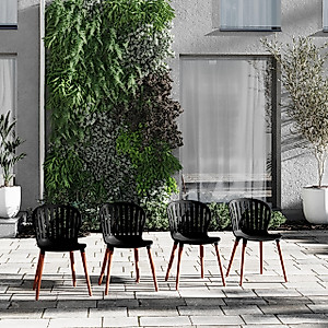 Amazonia | Ideal for Patio and Outdoors, Black Beira 4-Piece Dining Chairs | Eucalyptus Wood