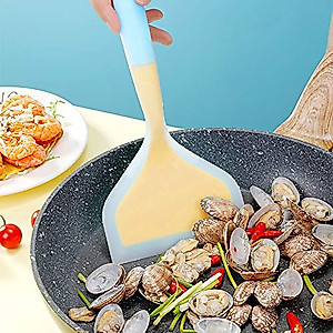 KUFUNG Silicone Spatula Pancakes Shovel Omelette Spatula Turner for Eggs Fish Pancake Pizza and Steak Wide Soft Pizza Shovel Non-Stick Heat-Resistant Kitchen Fried Shovel (Large, Yellow & Blue)