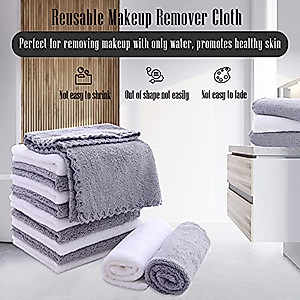 TENSTARS 12 Pack Premium Washcloths Set - Quick Drying- Soft Microfiber Coral Velvet Highly Absorbent Wash Clothes - Multipurpose Use as Bath, Spa, Facial, Fingertip Towel (Grey and White)