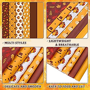 Whaline 90 Sheet Fall Thanksgiving Tissue Paper 6 Designs Brown Yellow Wrap Tissue Paper with Pumpkin Leaves Turkey Pattern Autumn Gift Wrapping Accessory for Thanksgiving Gift Packing DIY Craft