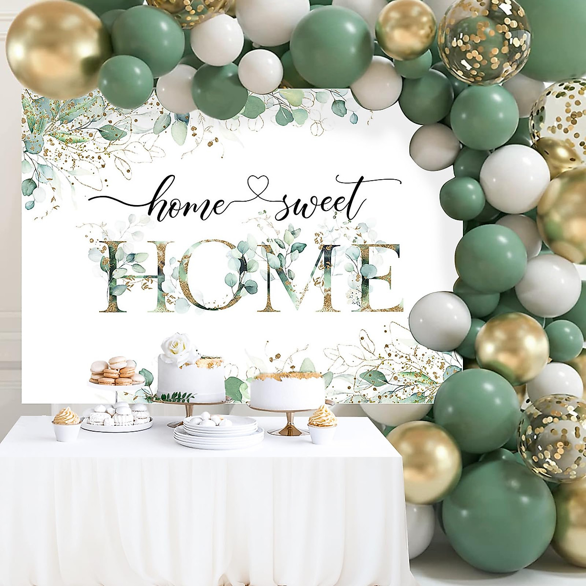 Mocsicka Housewarming Home Sweet Backdrop 7x5ft Greenery Eucalyptus Leaves Bridal Shower Party Decorations Banner New House Party Decor Photography Background